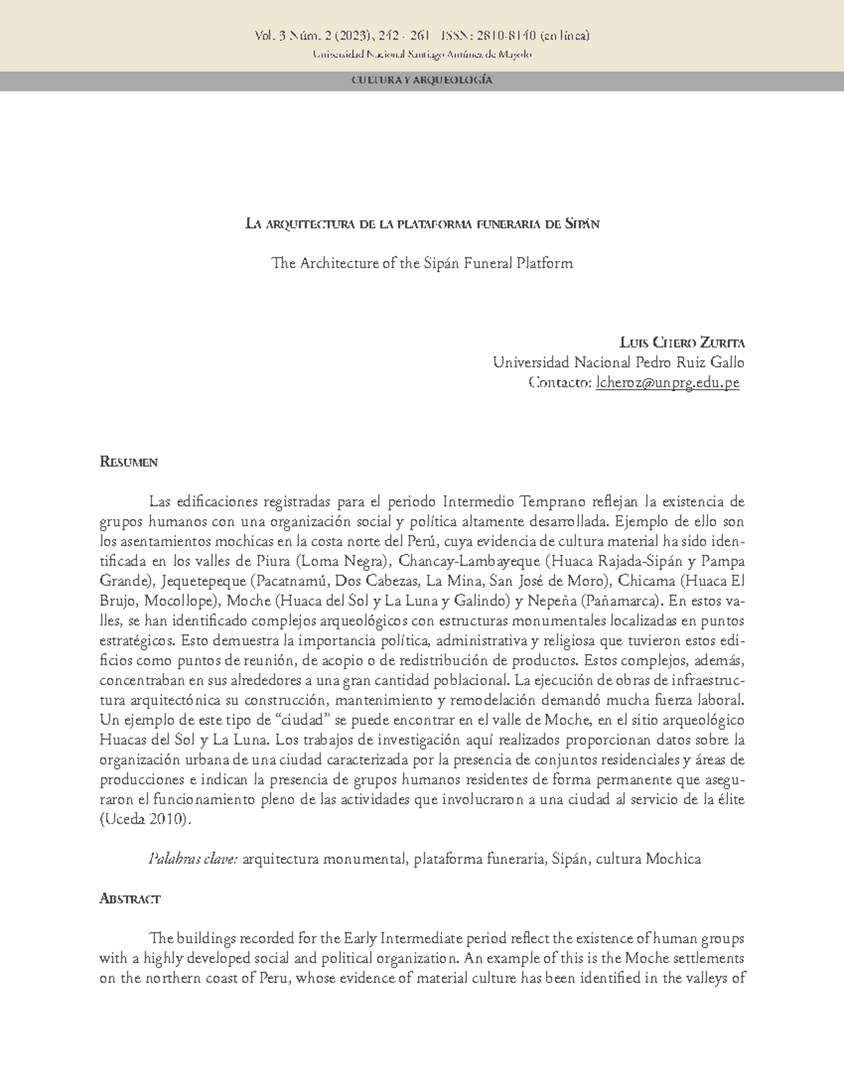 La Arquitectura de la Plataforma Funeraria de Sipán: Un Estudio ...