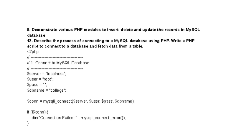 Unit 4: PHP & MySQL Database Operations and Applications - Studocu