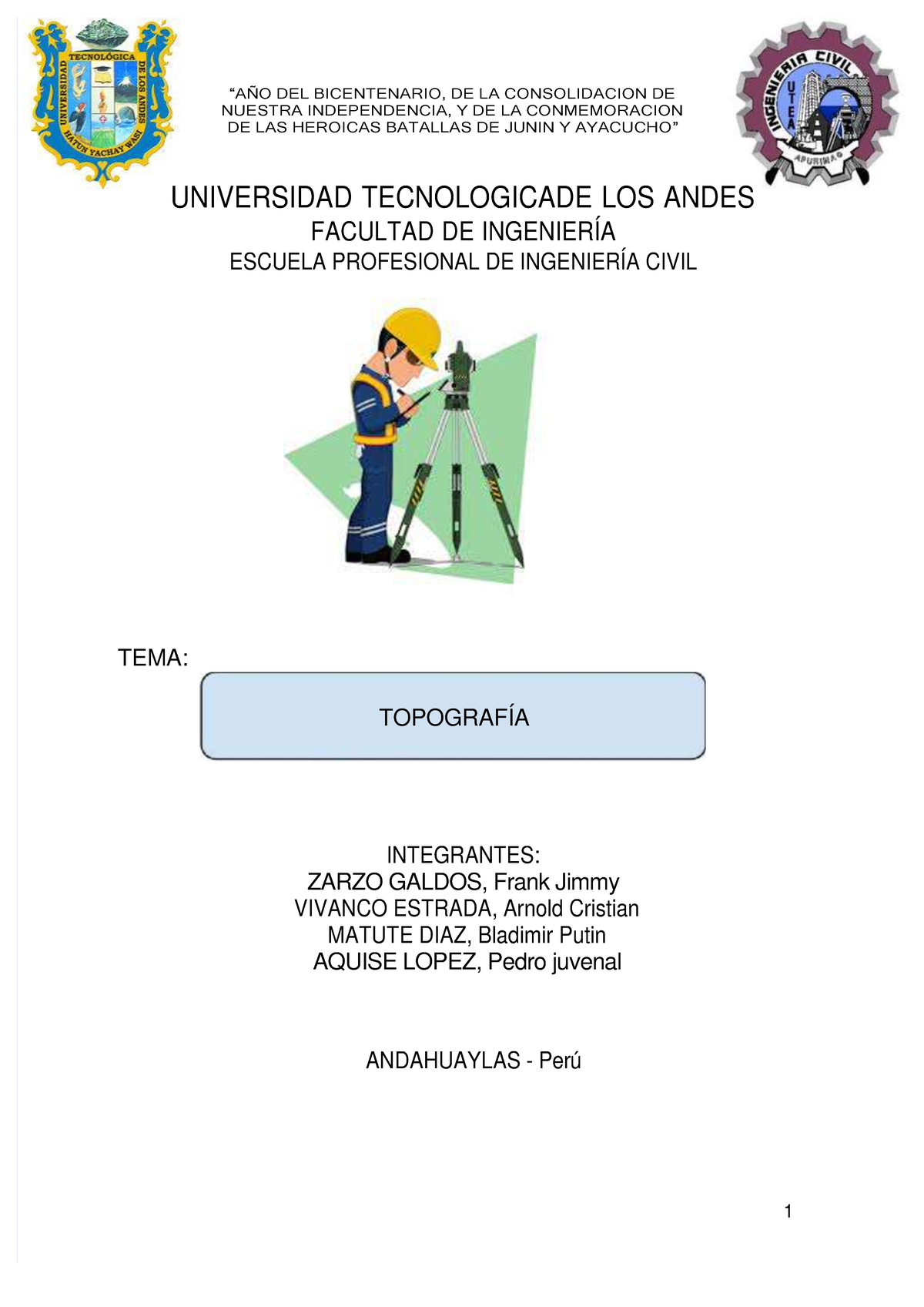 Monografía de Topografía - Ingeniería Civil - UTANDES - Studocu