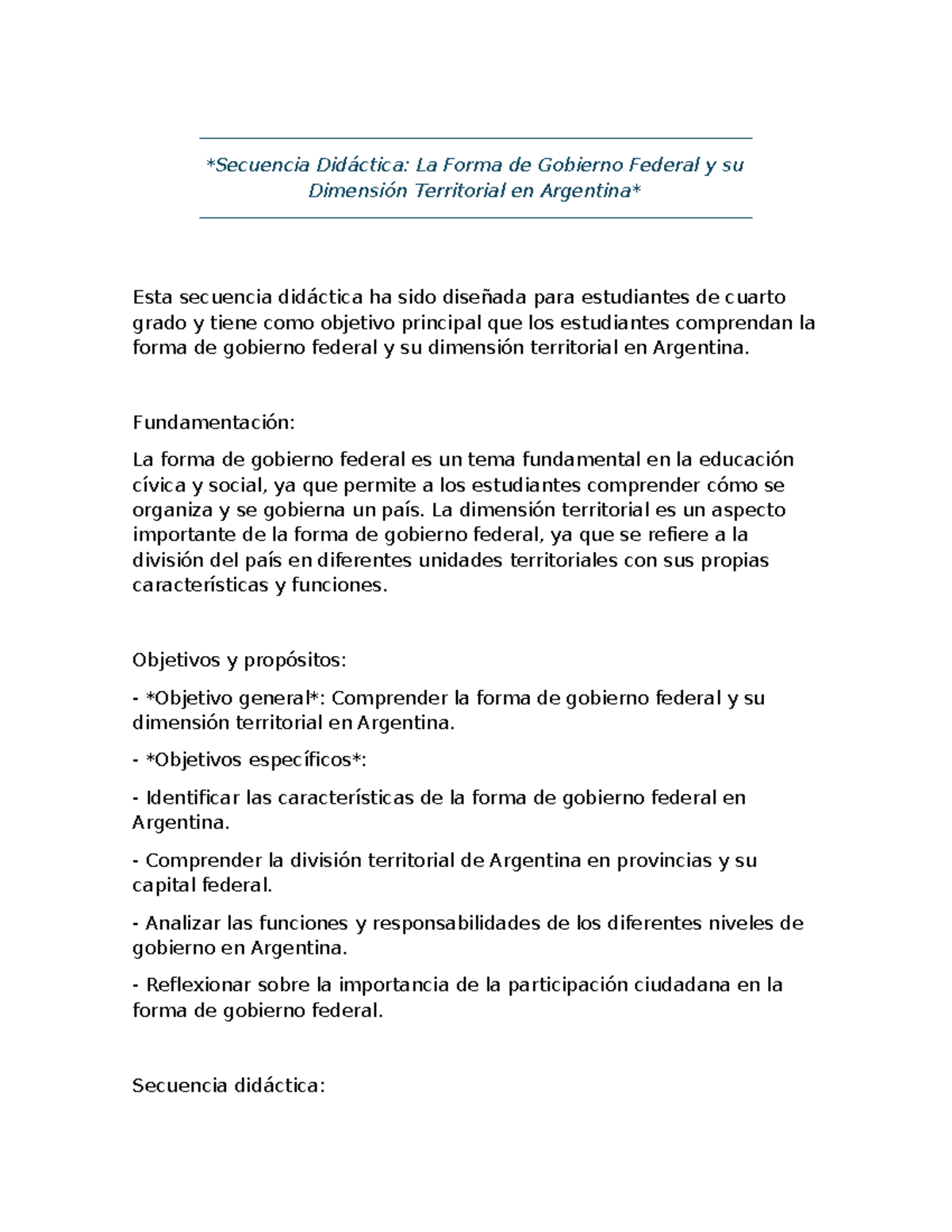 Secuencia Didáctica: Forma de Gobierno Federal y Territorio - 4° Grado ...
