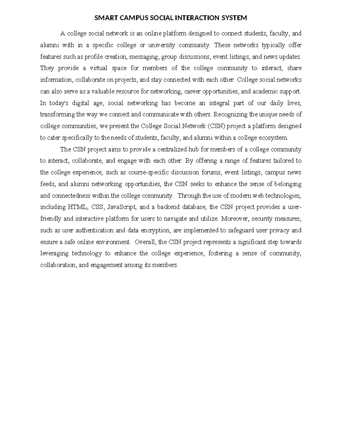 CSN Project: Enhancing College Community Interaction System - Studocu