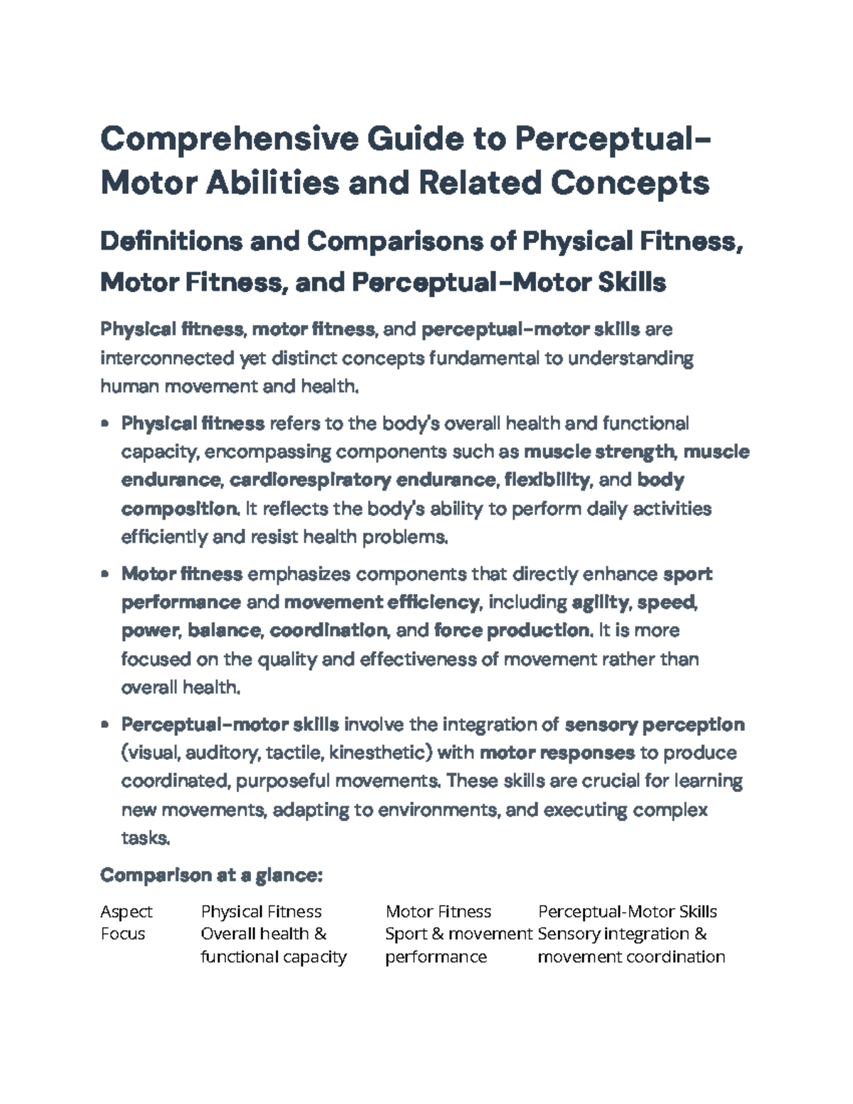 Comprehensive Guide to Perceptual-Motor Skills and Fitness Concepts ...
