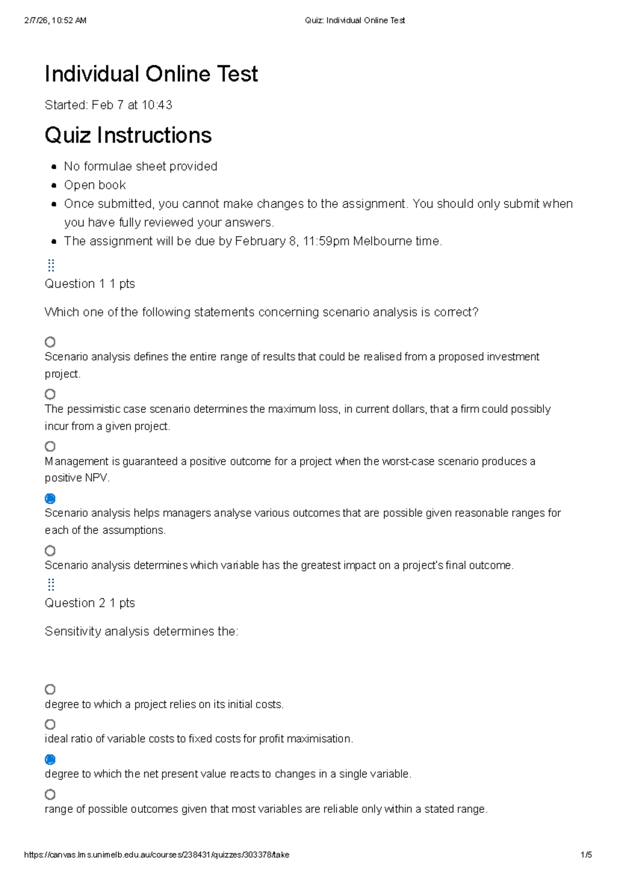 CFDM - Quiz: Individual Online Test Instructions and Questions - Studocu