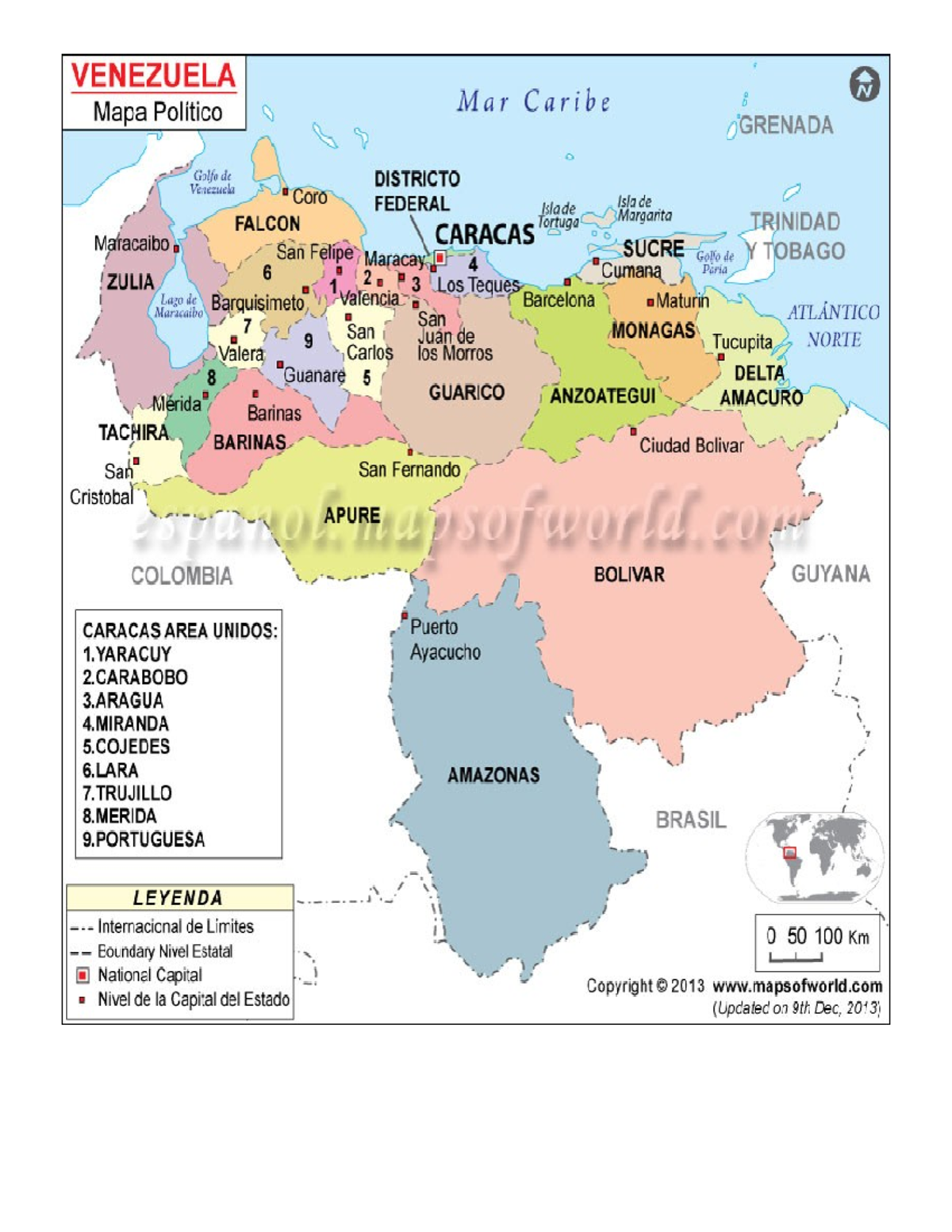 Mapa de venezuela - VENEZUELA Mapa Político Mar Caribe N GRENADA Golfo ...