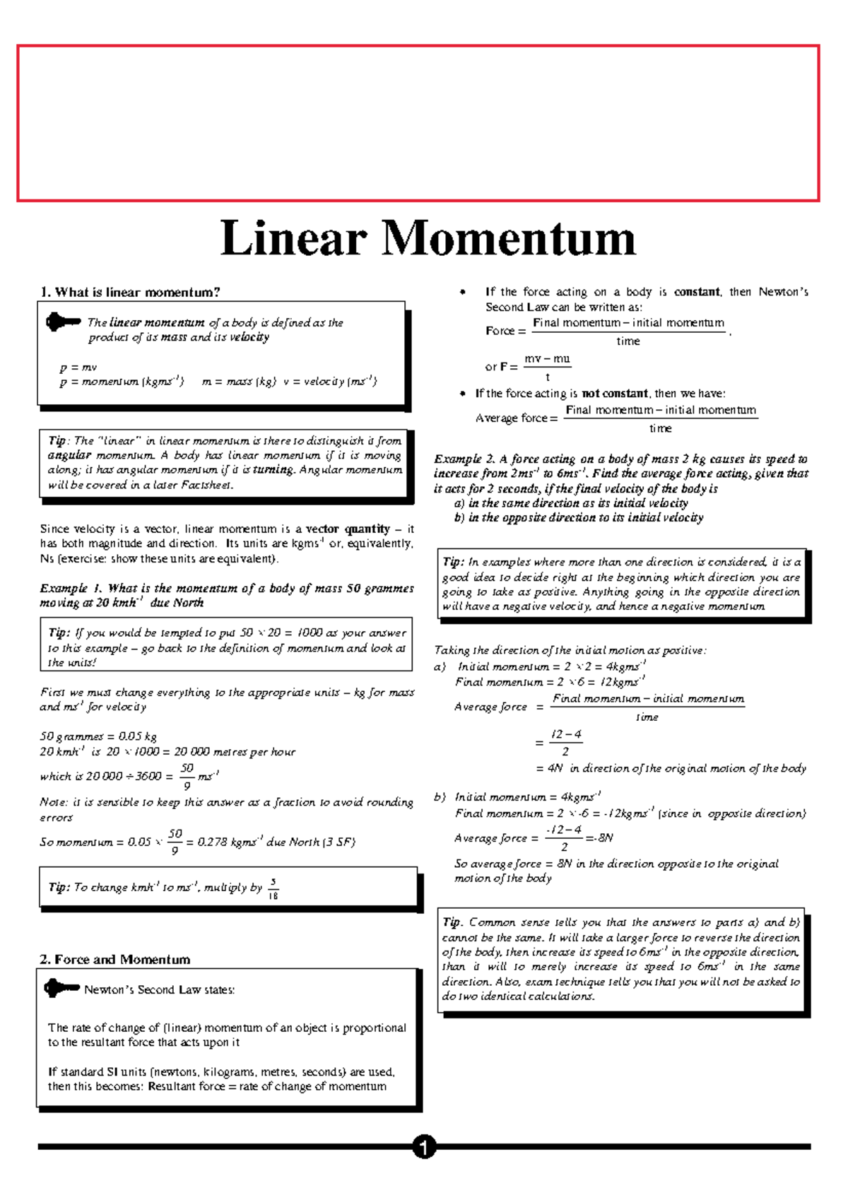 Linear Momentum and Impulse: Edexcel A Level Physics Unit 4 Notes - Studocu