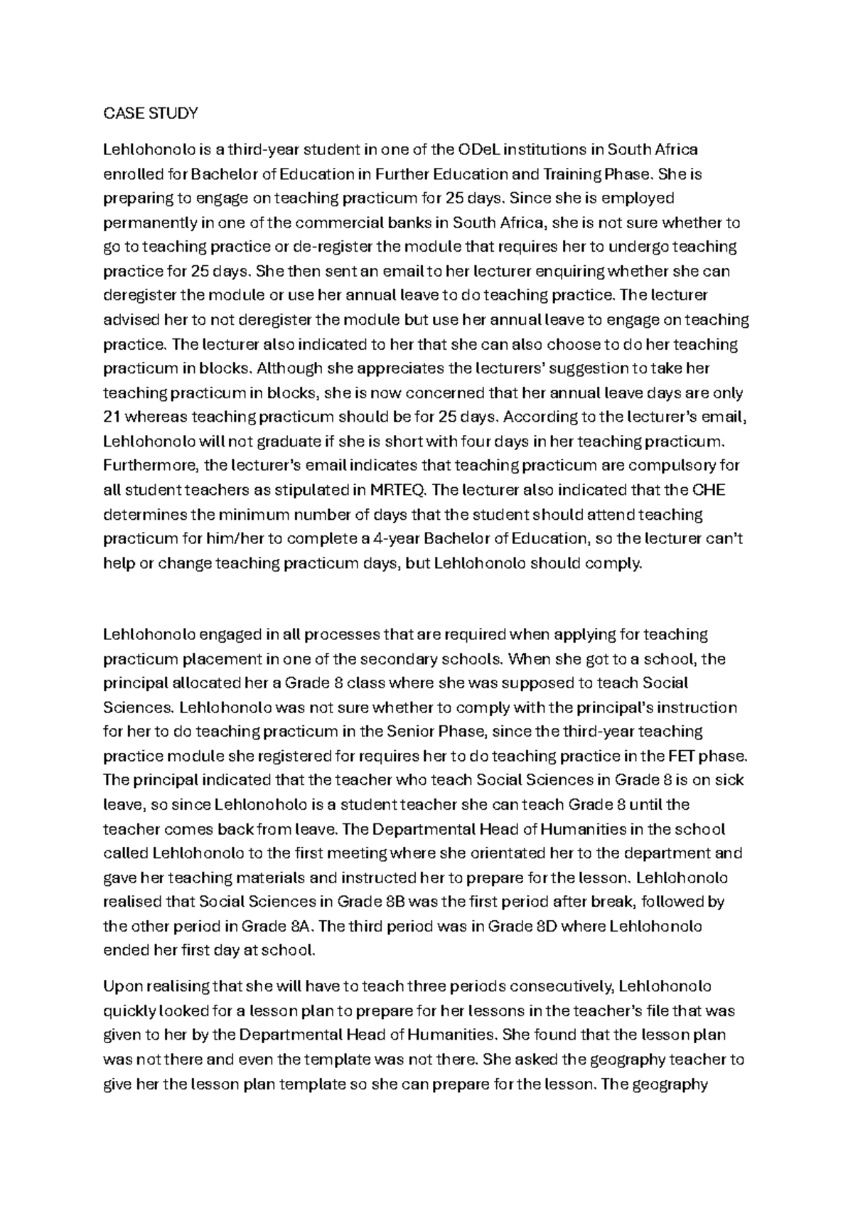 Case Study on Teaching Practicum Challenges in TPS3703 - Studocu