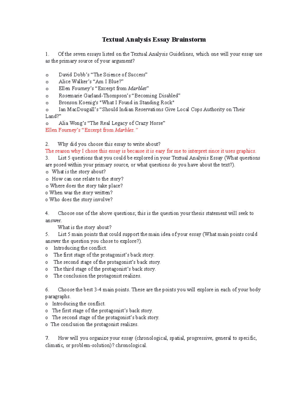 Textual Analysis Brainstorm - Textual Analysis Essay Brainstorm Of the ...