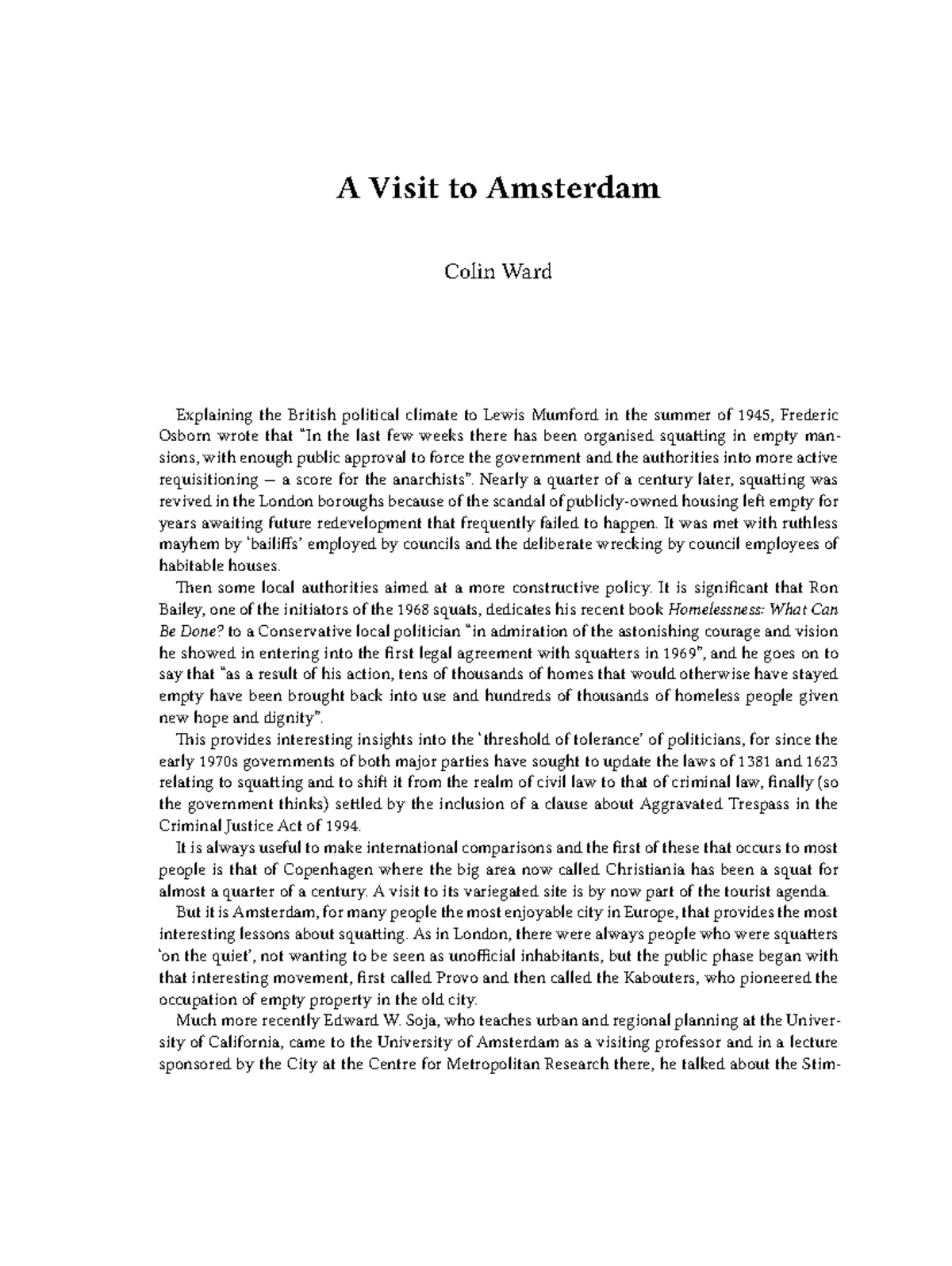 Colin ward a visit to amsterdam - A Visit to Amsterdam Colin Ward ...