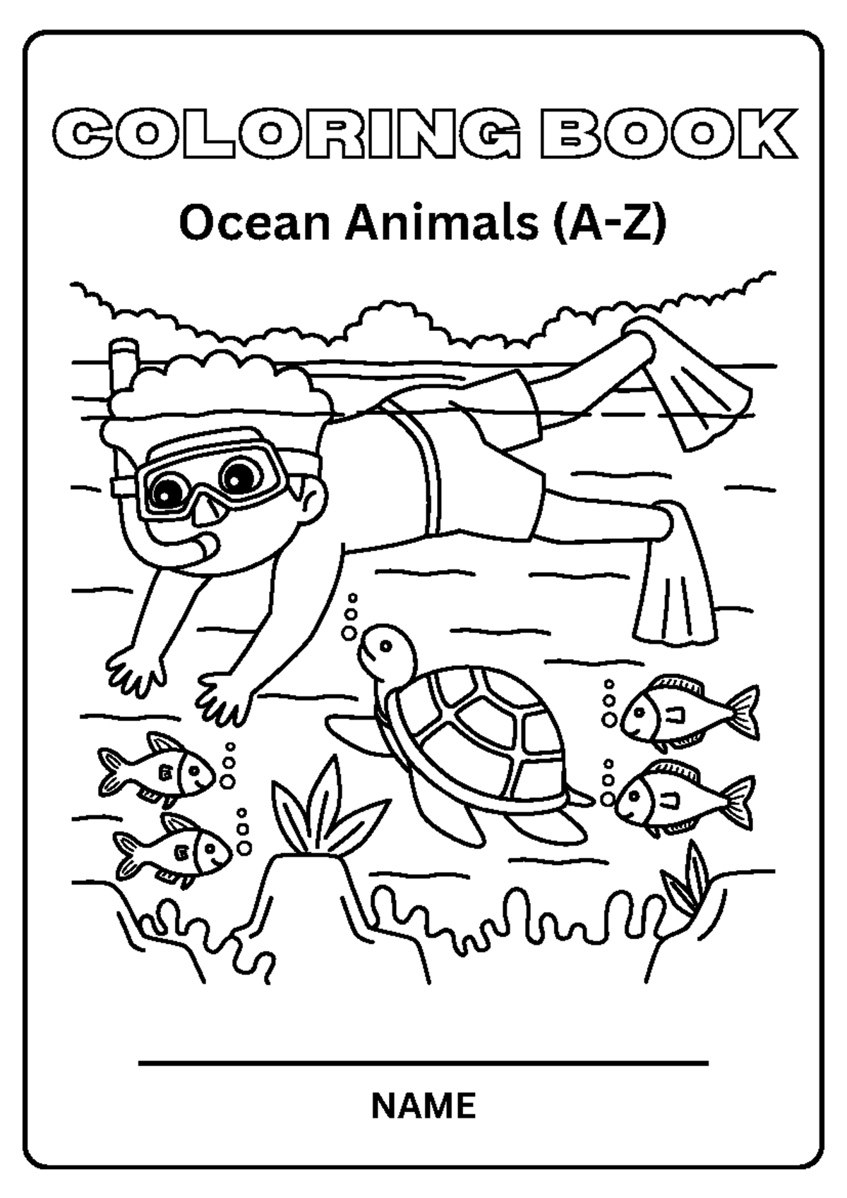 Ocean Animals Alphabet Coloring Book in Black and White Printable Style ...