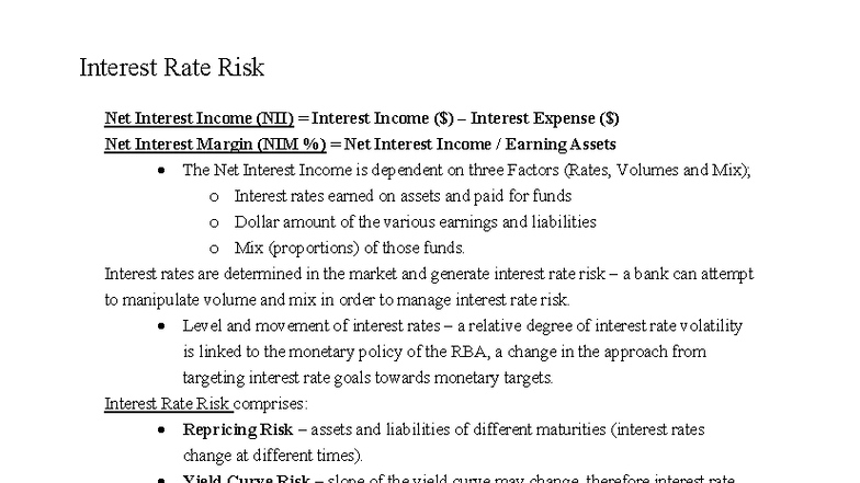 Interest Rate Risk Management: NII, NIM, and Repricing Gap Analysis ...
