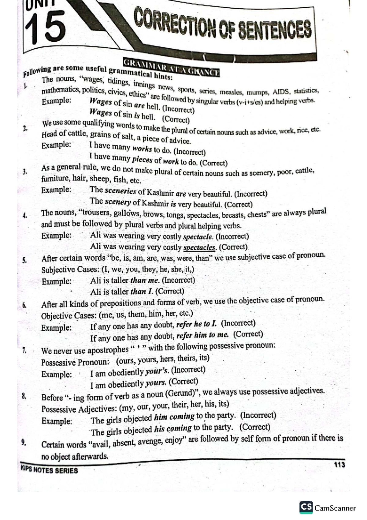 CS 15 Correction of Sentences: Essential Grammar Rules and Examples ...