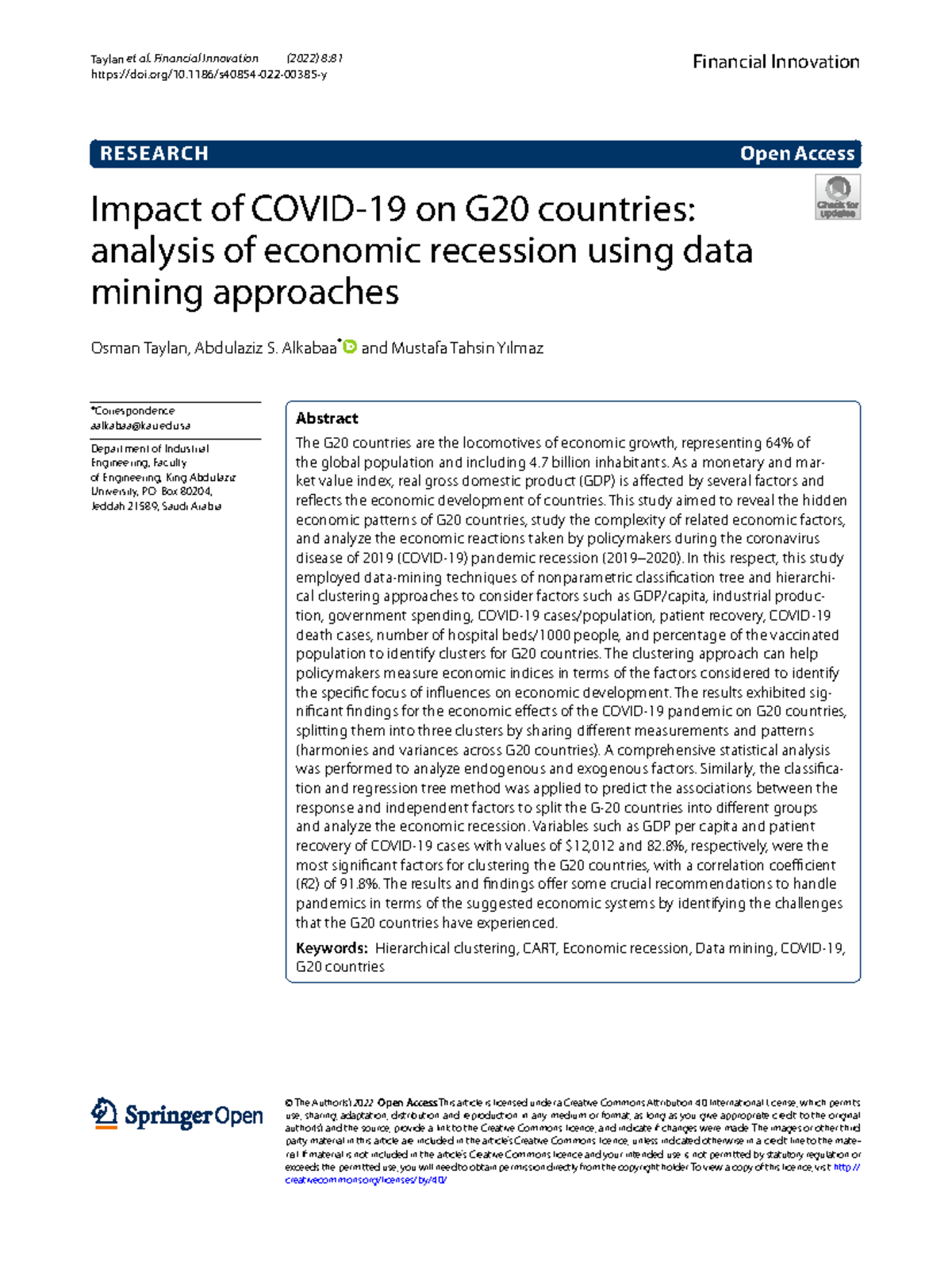 S40854 022 00385 y - ngngngngn - Impact of COVID‑19 on G20 countries ...