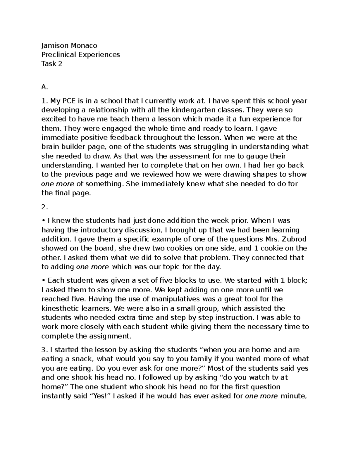 Preclinical Experiences Task 2 - Jamison Monaco Preclinical Experiences ...