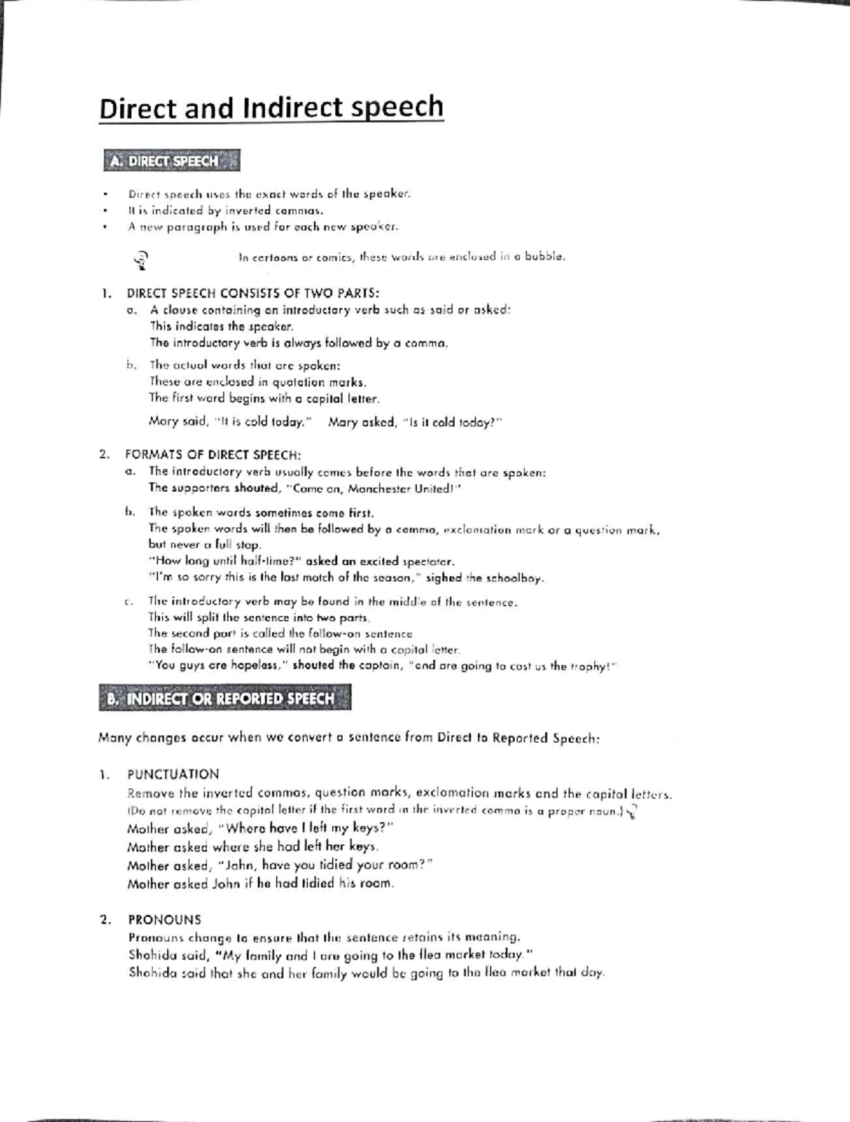 Direct and Indirect Speech: Grade 10 Worksheet on Speech Types - Studocu