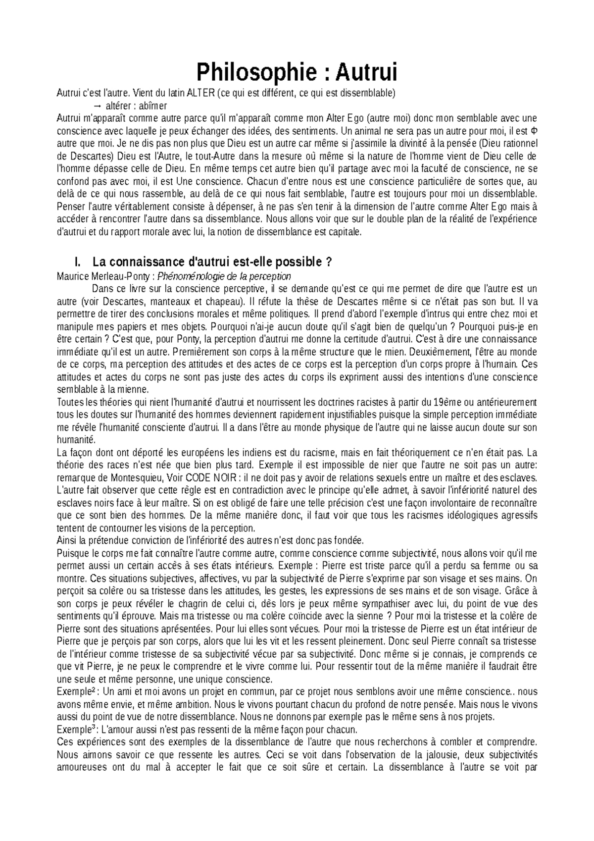 Cours Autrui - Philosophie : Autrui Autrui c'est l'autre. Vient du ...