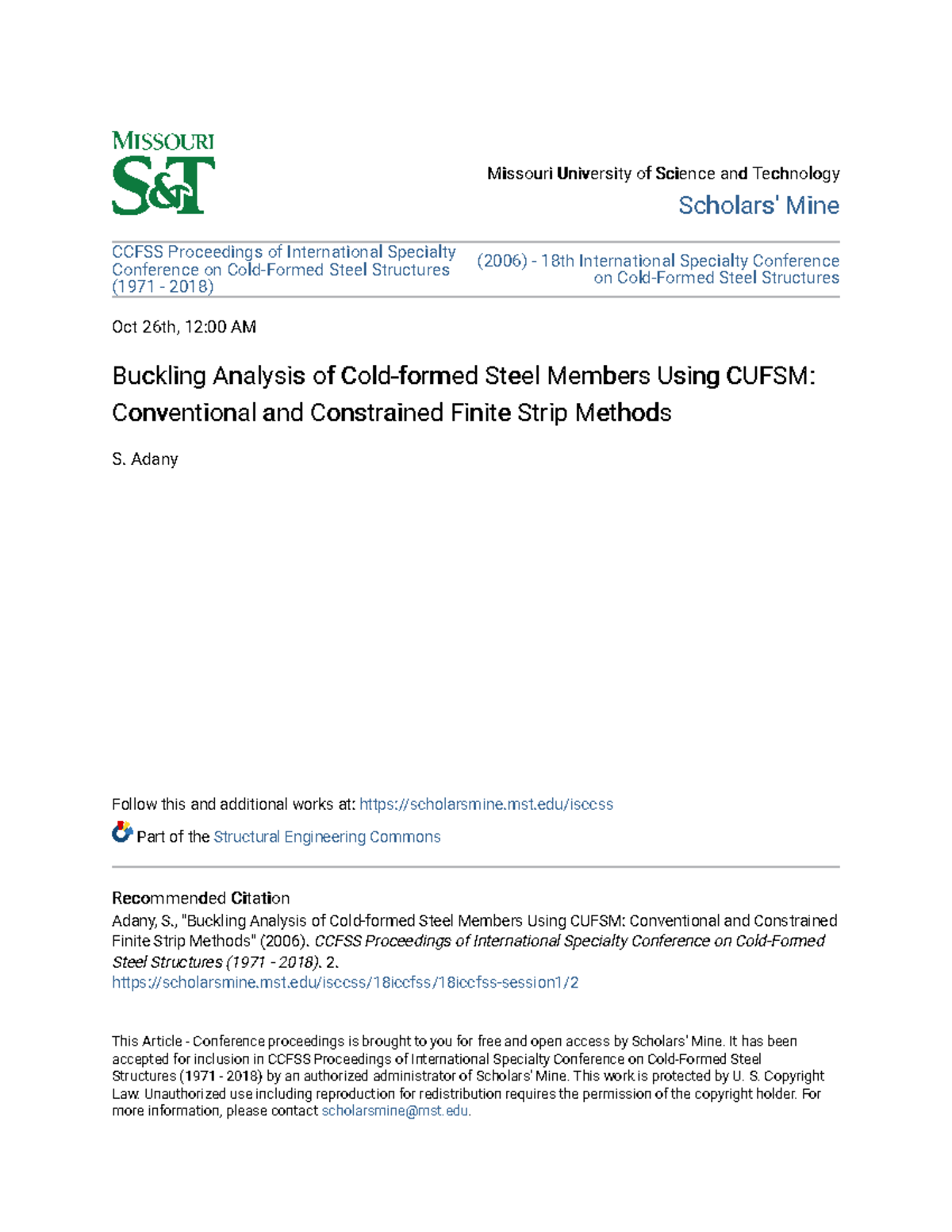Buckling Analysis of Cold-formed Steel Members (CE 4710) - Studocu