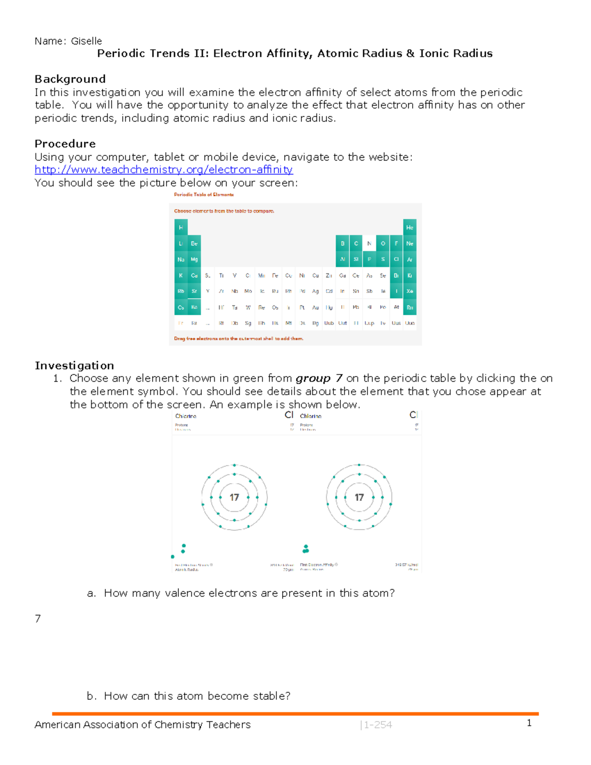 Simulation Study on Electron Affinity & Periodic Trends (Chem 101 ...