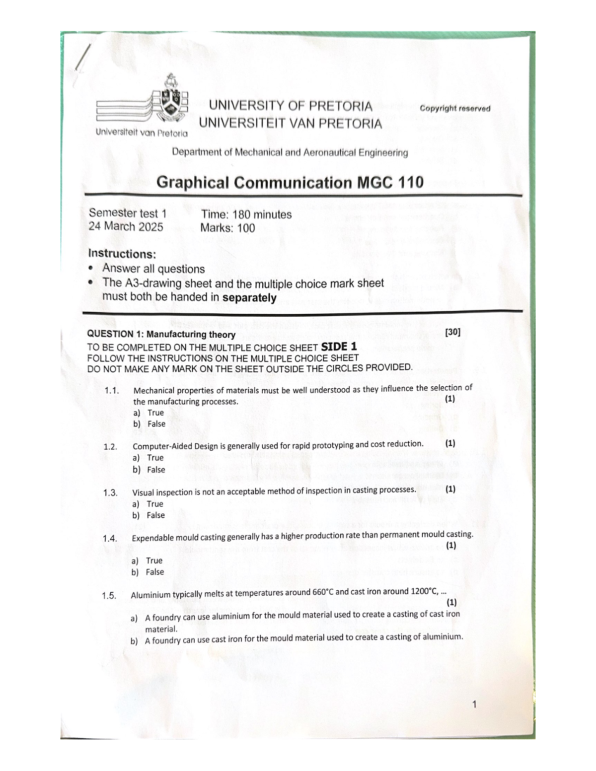 Graphical Communication MGC 110 - 1. Mechanical properties of materials ...