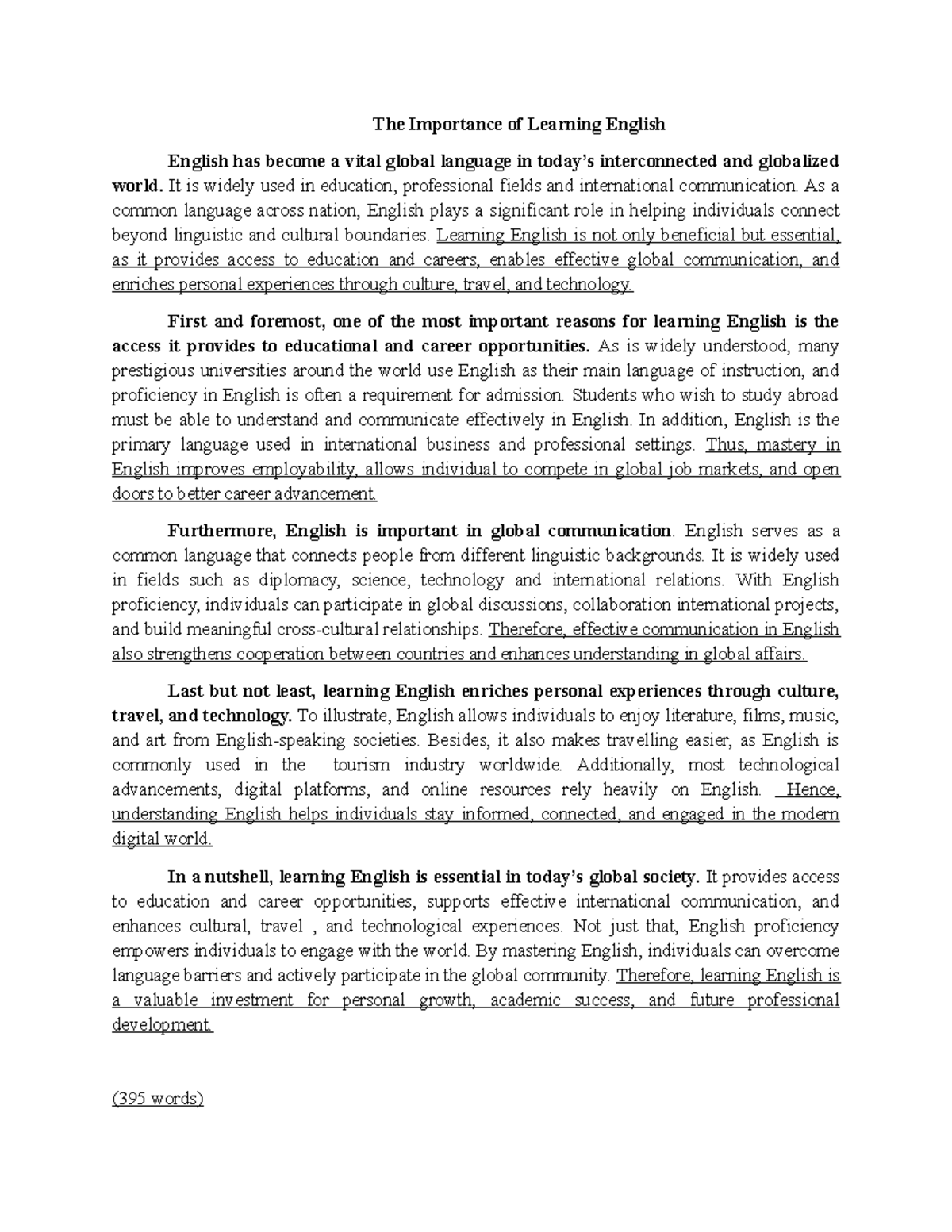 RTA Essay: The Vital Role of Learning English in a Globalized World ...