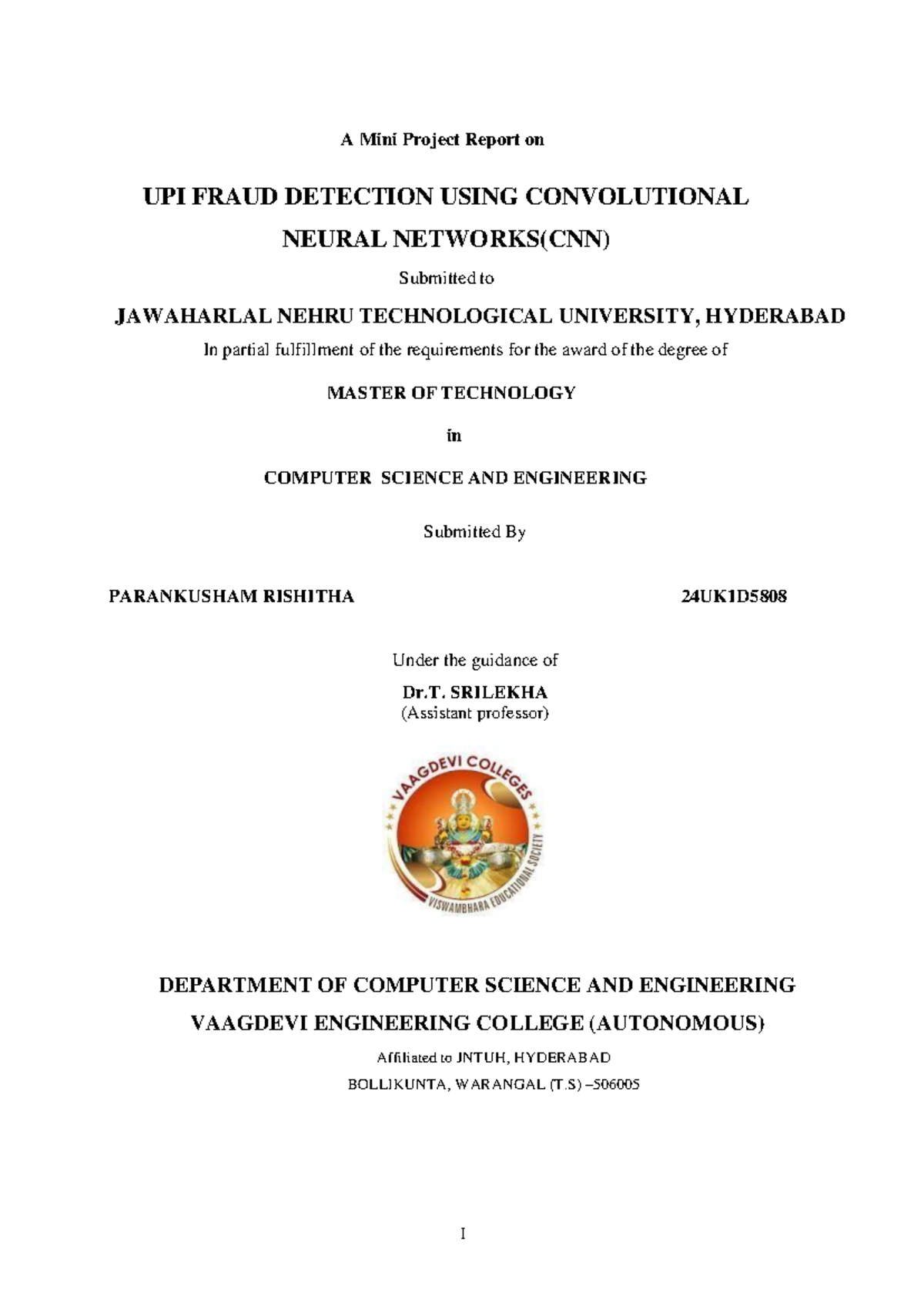 M.Tech Mini Project Report: UPI Fraud Detection Using CNN - Studocu
