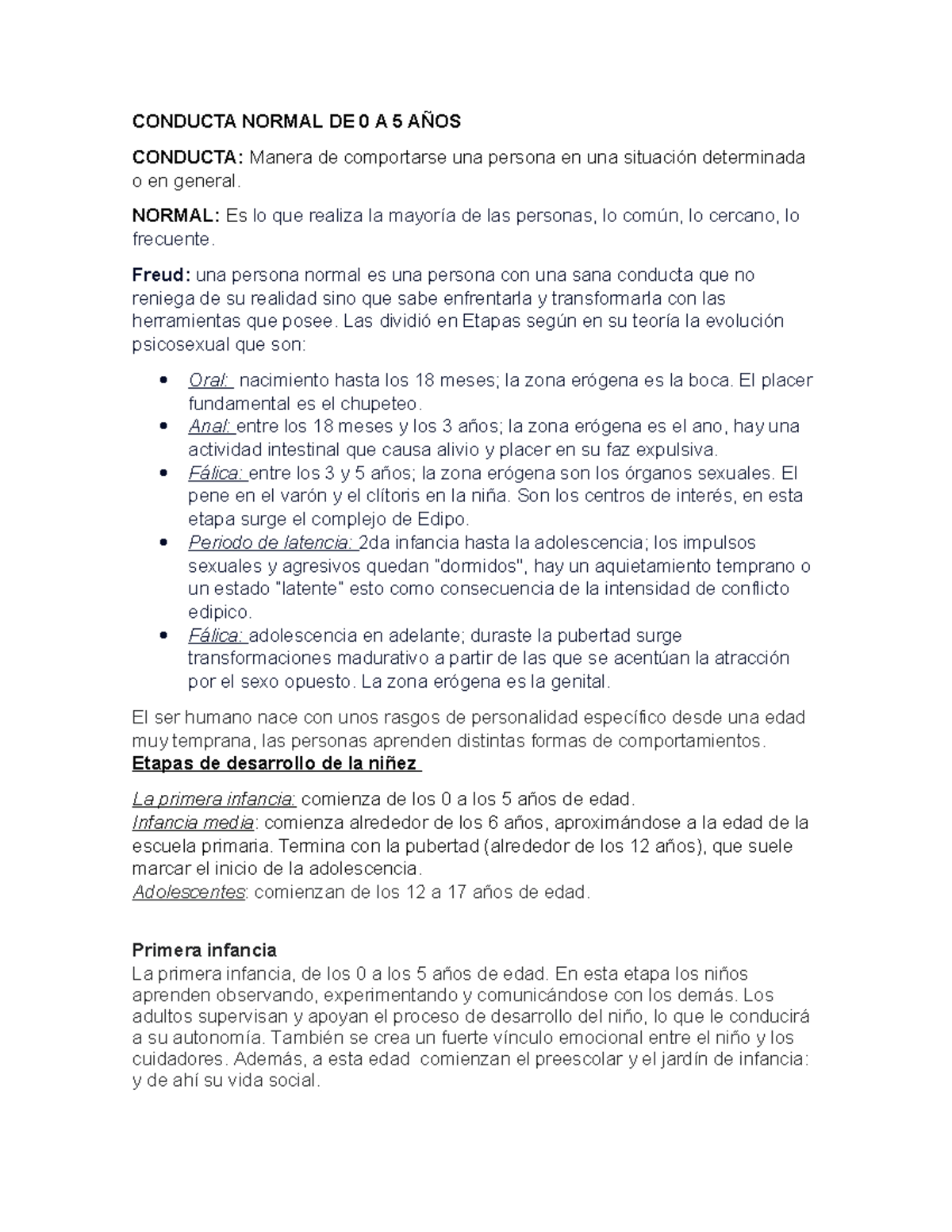 Conducta Normal en Niños de 0 a 5 Años: Desarrollo y Etapas Clave - Studocu