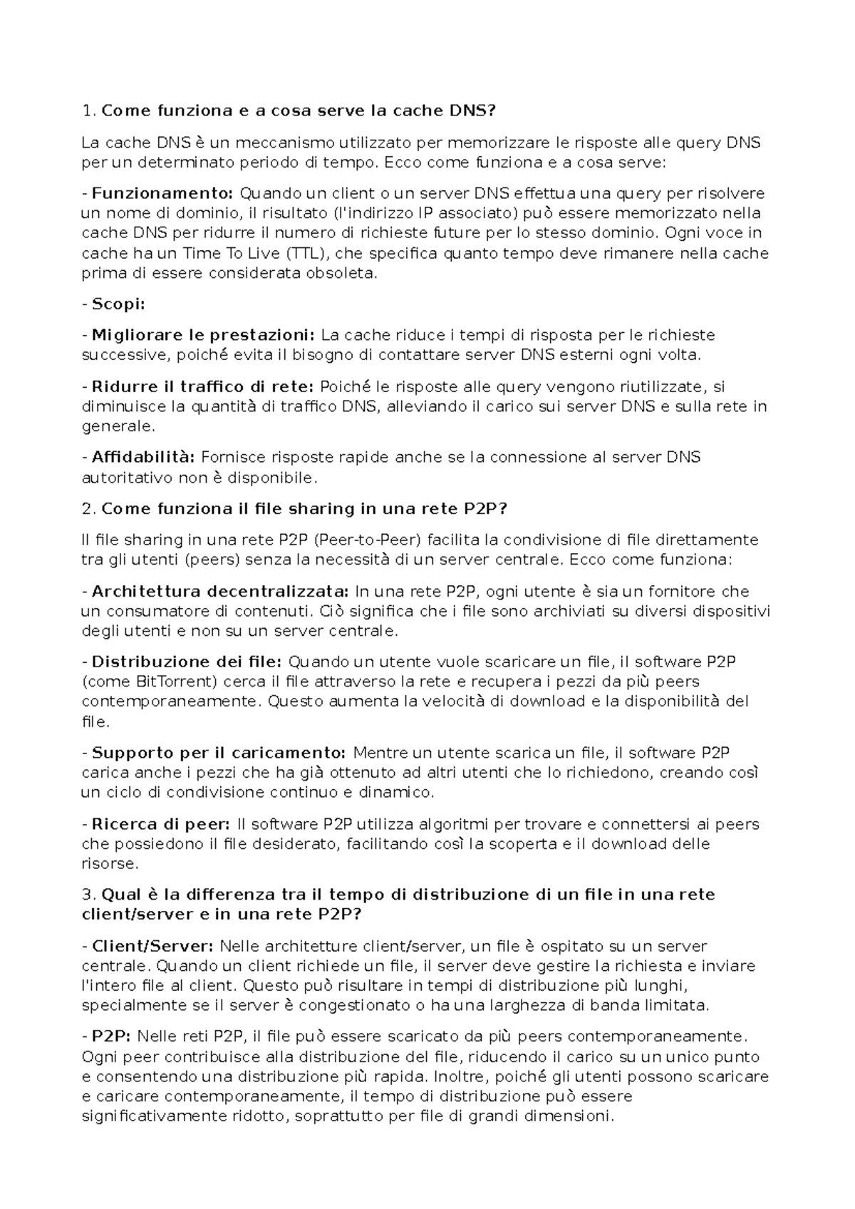 Reti di telecomunicazioni - Lezione 11: Cache DNS e File Sharing P2P ...