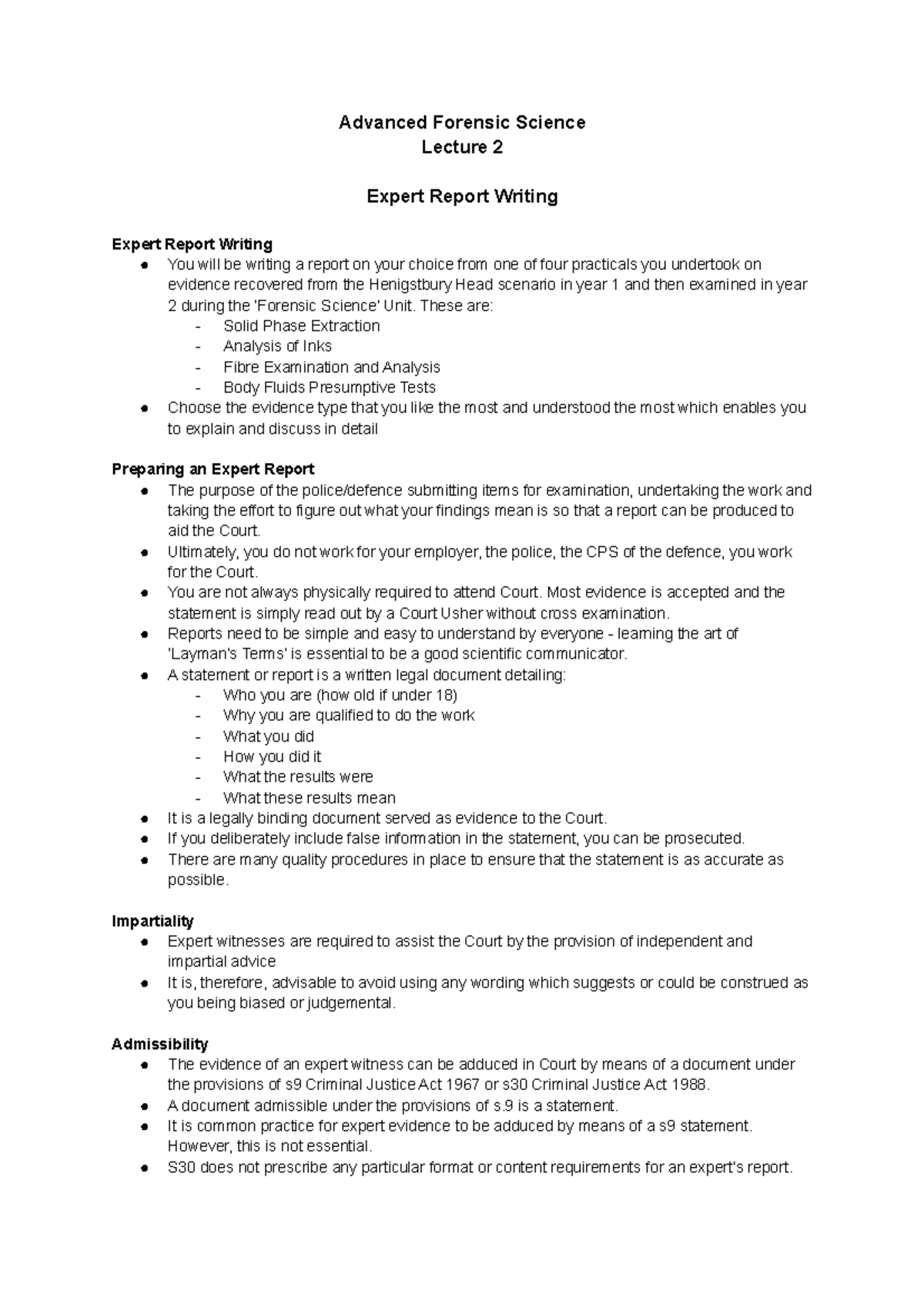 Advanced Forensic Science (AFS) - Expert Report Writing Lecture Notes ...