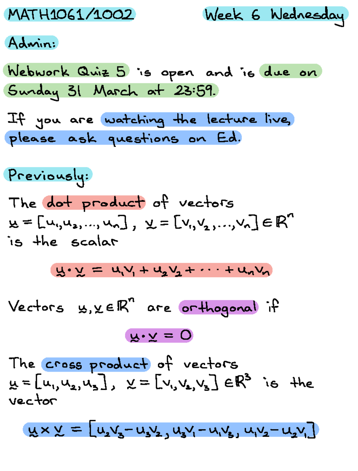 MATH1061 LA Lecture 6: Understanding Planes and Vectors in R3 - Studocu