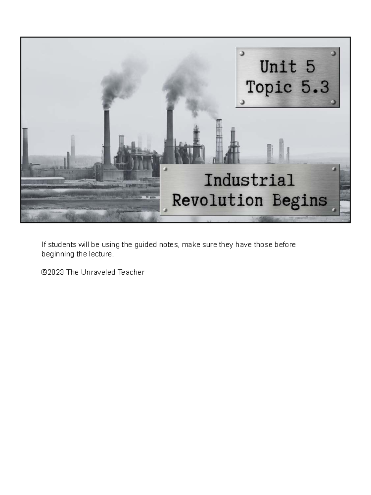 Unit 5.3: The role of environment and innovation in the industrial ...