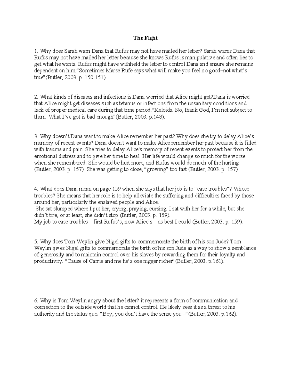 The Fight (Kindred) - The Fight Why does Sarah warn Dana that Rufus may ...