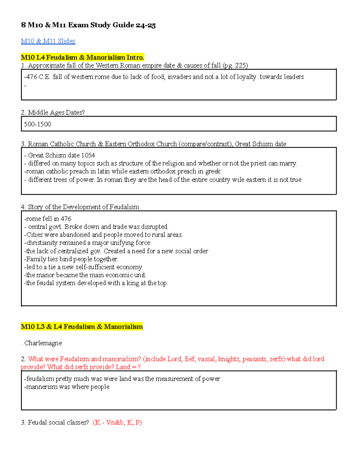 M10 & M11 Exam Study Guide: From Feudalism to the Crusades - Studocu