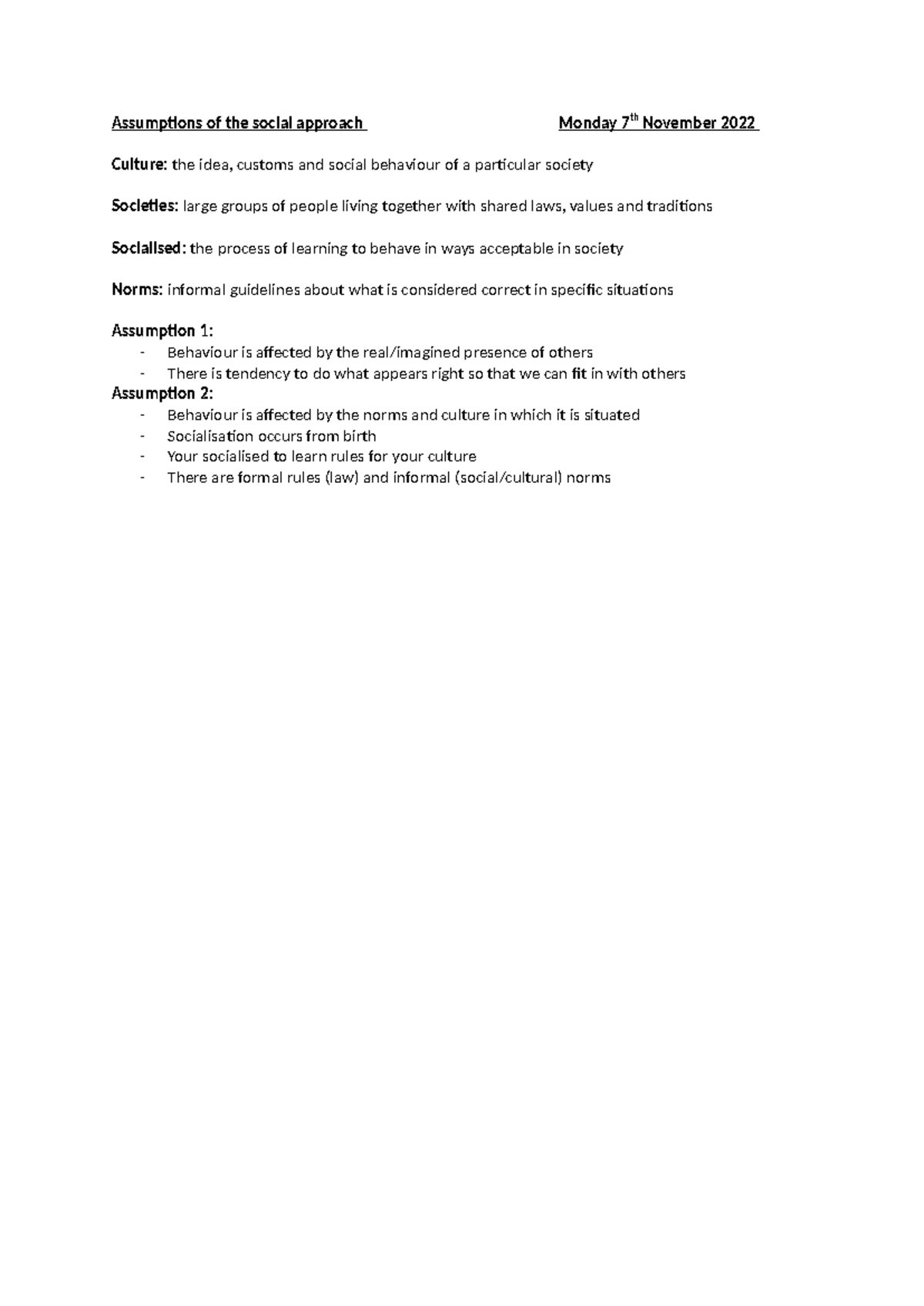 Social Approach Assumptions: Key Concepts & Theories Overview - Studocu