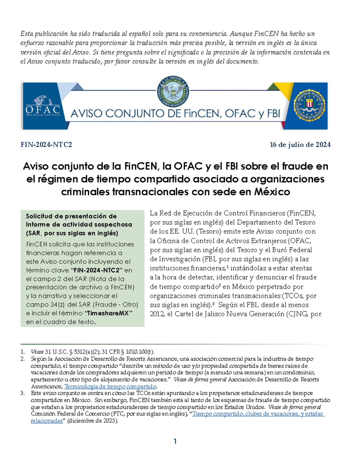 Aviso Conjunto de FinCEN, OFAC y FBI sobre Fraude en Tiempos ...