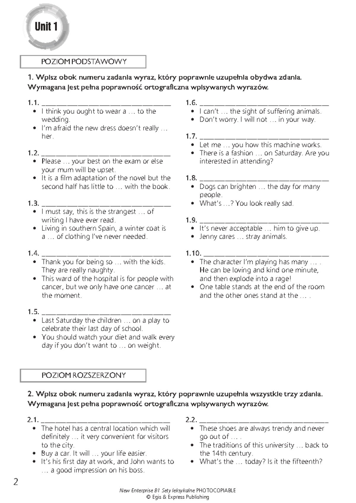 Unit 1 B1 Lexical Sets - Basic Level Exercises - Studocu