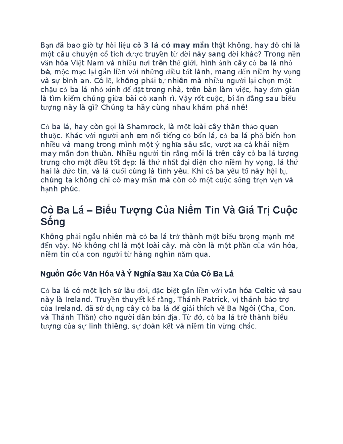 Cỏ Ba Lá: Biểu Tượng May Mắn Và Ý Nghĩa Trong Cuộc Sống - Studocu