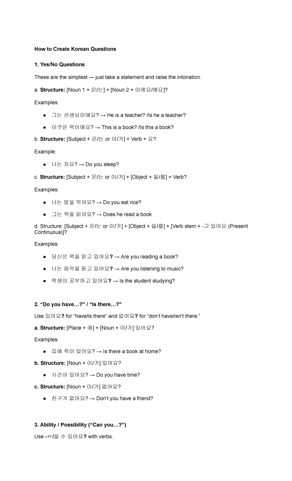 KOR 101: How to Formulate Korean Questions - Structure Guide - Studocu