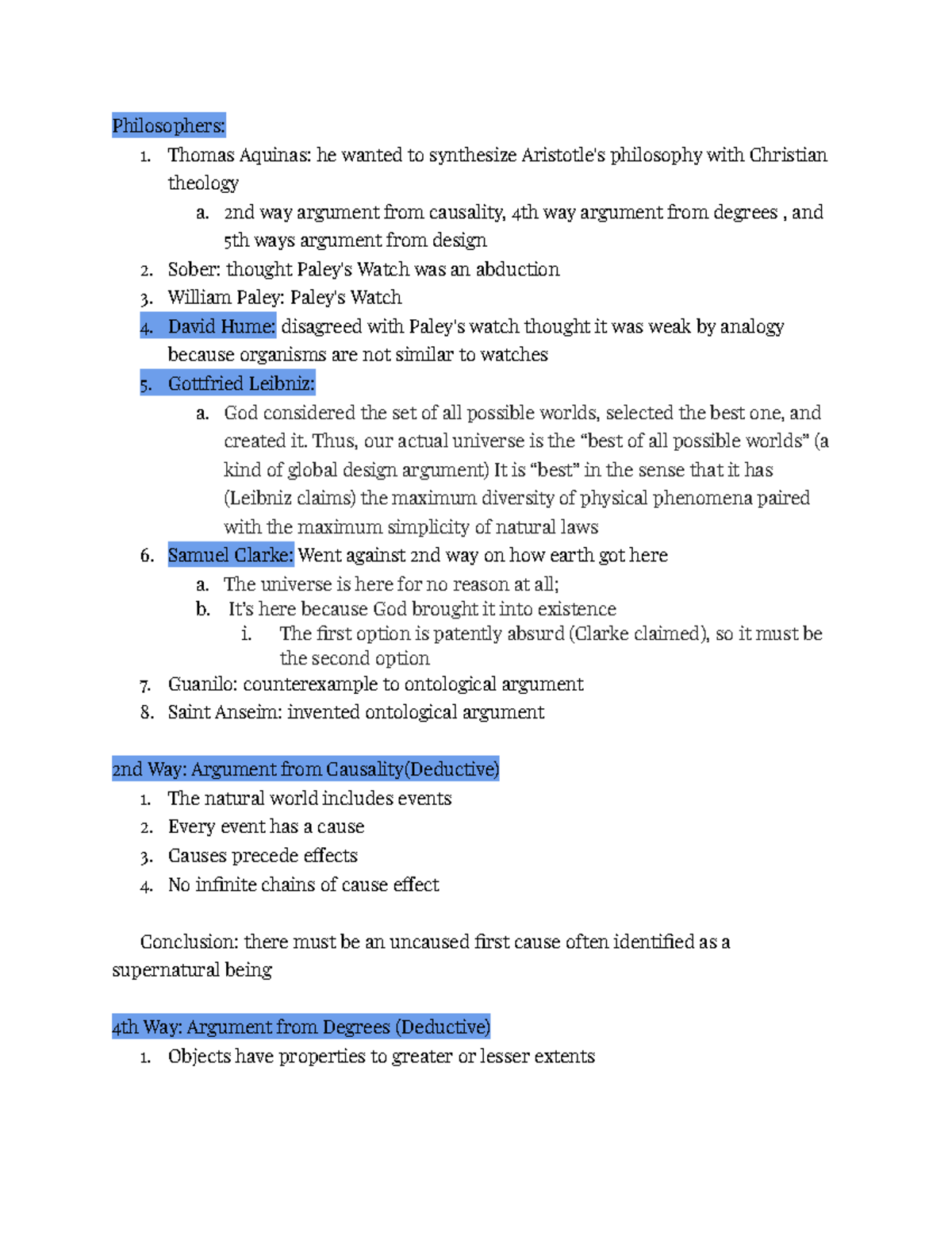 Philosophy Outline: Arguments for God's Existence (PHIL101) - Studocu