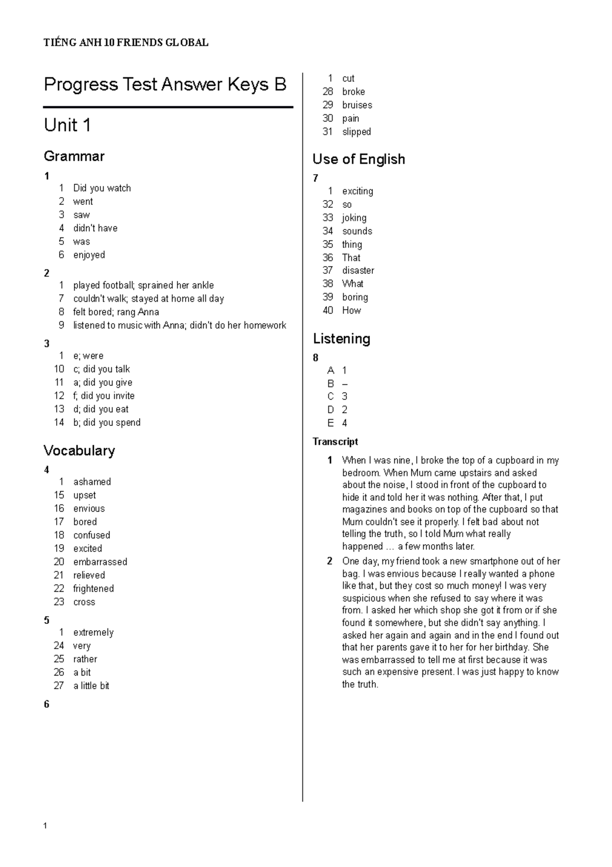 Progress Test Answer Keys B - All Units Explained - Studocu