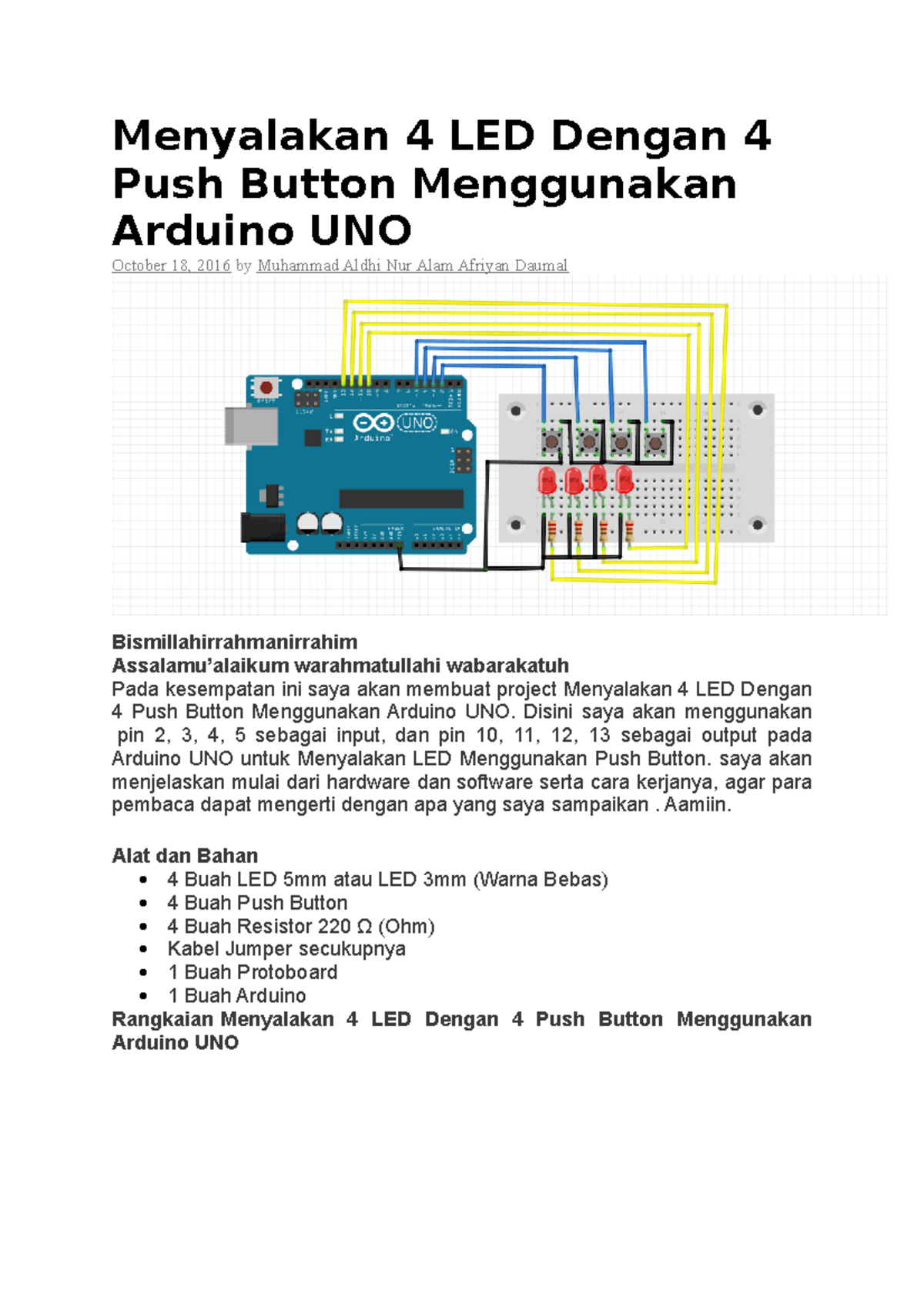Menyalakan 4 LED dengan 4 Push Button pada Arduino UNO: Proyek ...