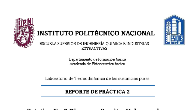 Práctica 2: Diagrama P-V de Sustancias Puras - Termodinámica - Studocu