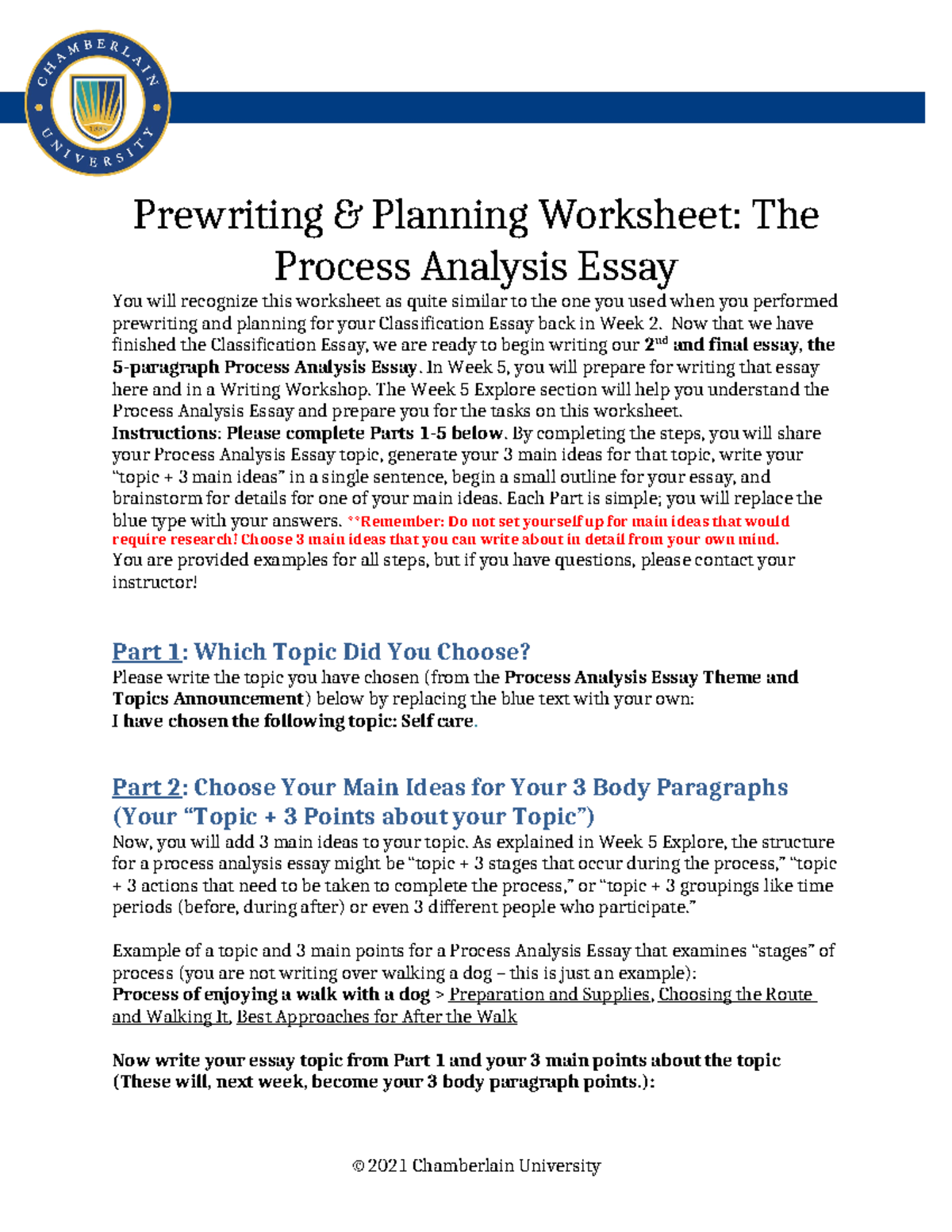 Wk 5 Prewriting - Prewriting & Planning Worksheet: The Process Analysis ...