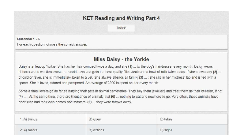 KET Reading and Writing Practice: Part 4 to Part 6 Questions and ...