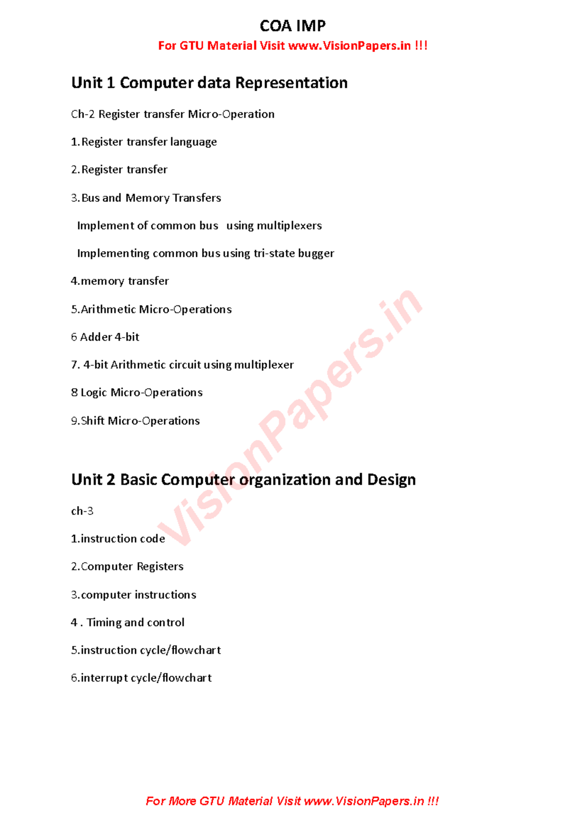 COA IMP: GTU Material for Computer Data Representation & Organization ...