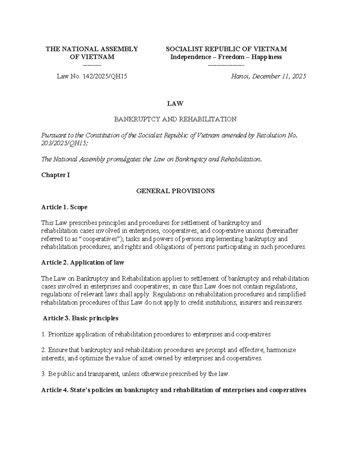 Law on Bankruptcy and Rehabilitation (2025) - Key Provisions and ...