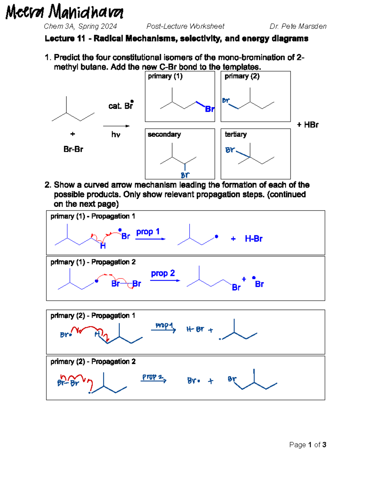 PLWS 11 - Chem 3A Spring 2024 Post-Lecture Worksheet Overview - Studocu