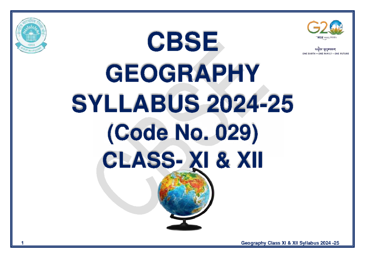 CBSE Geography Syllabus for Class XI & XII (Code No. 029) 2024-25 - Studocu