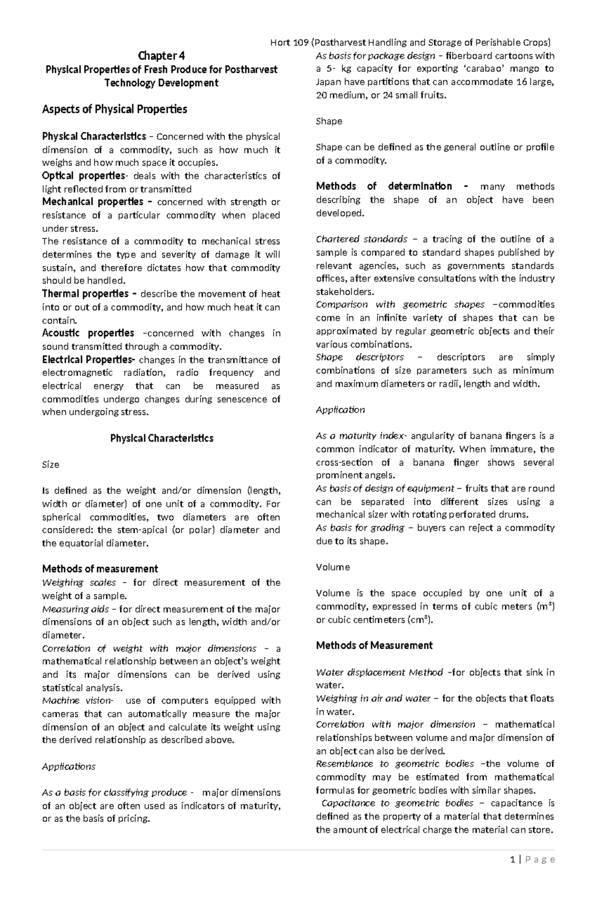 Chapter 4 - Physical Properties of Fresh Produce in Postharvest - Studocu