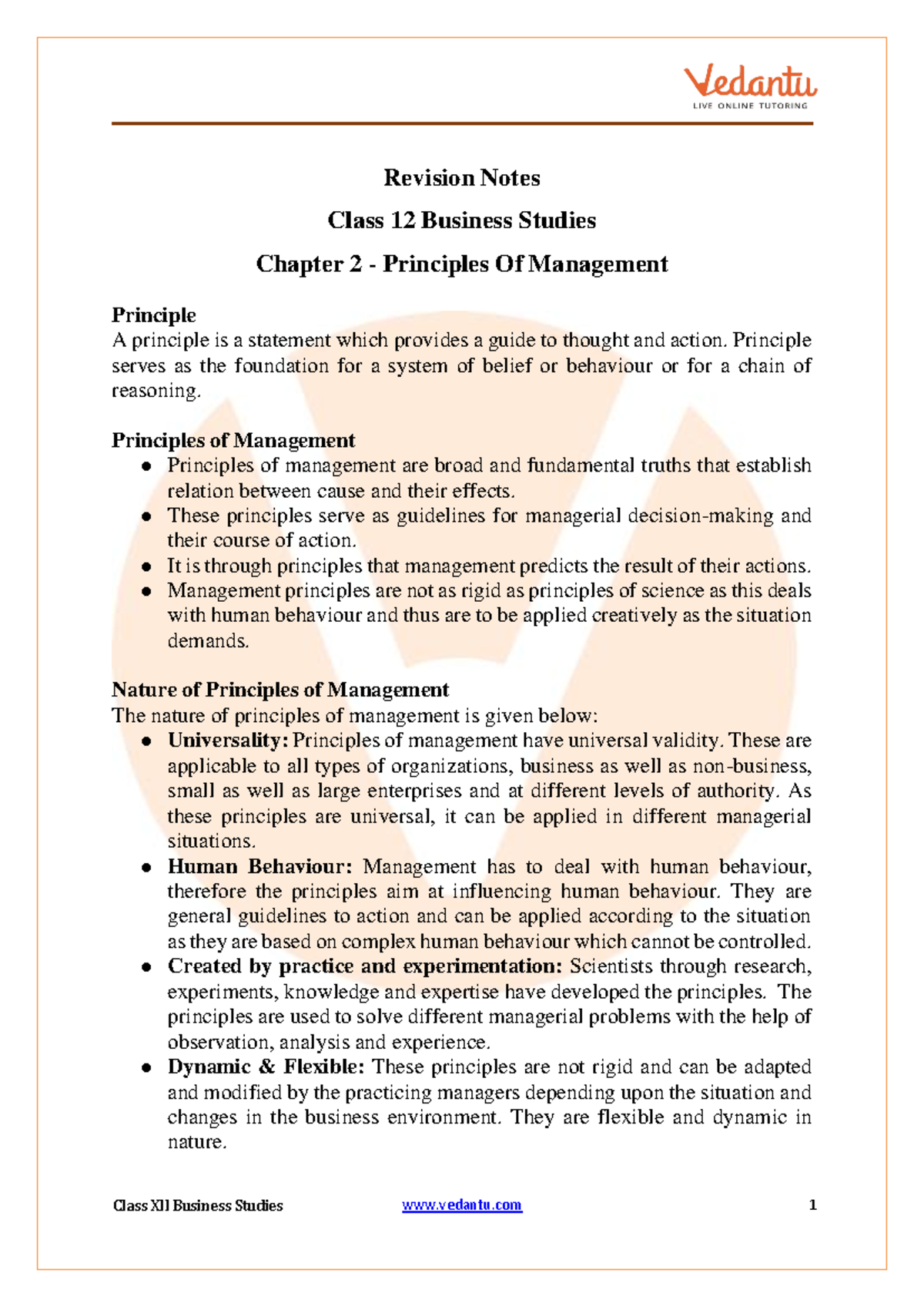 Class 12 Business Studies Chapter 2 Principles of Management Notes ...