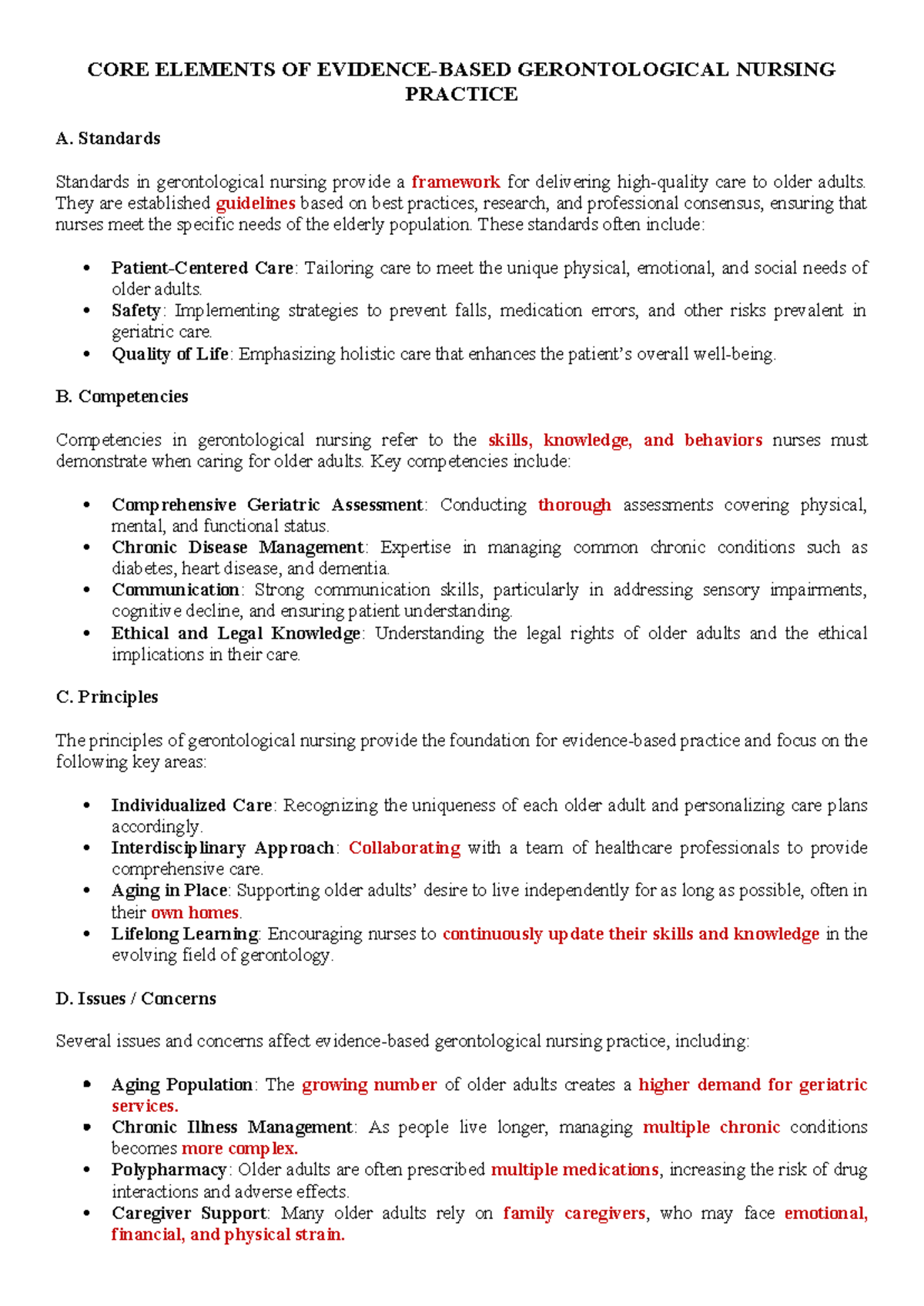 Core Elements of Evidence-Based Gerontological Nursing (NURS 101) - Studocu