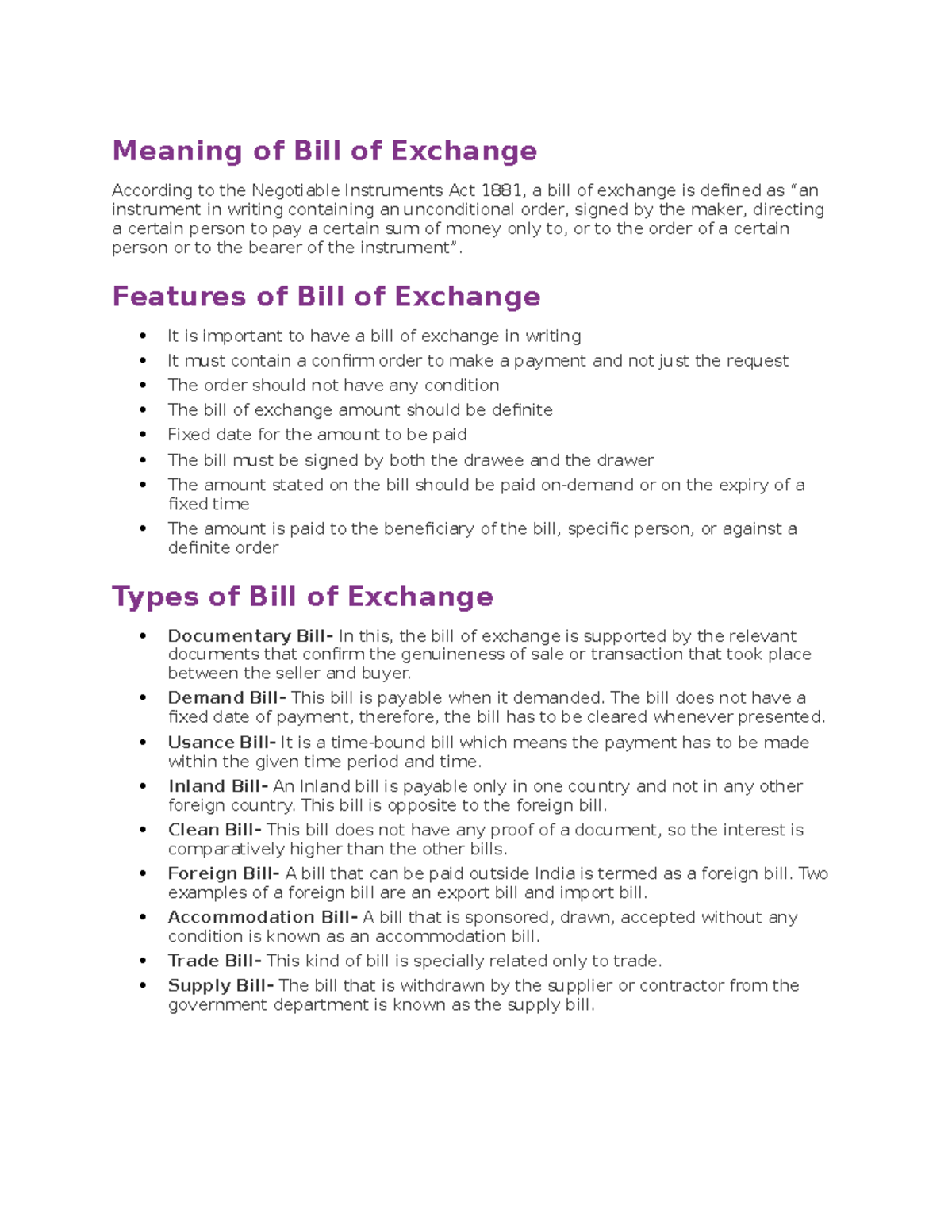 Bill of exchange - Features of Bill of Exchange It is important to have ...